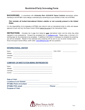 Fillable Online Restricted Party Screening Form - West Texas A&M ...