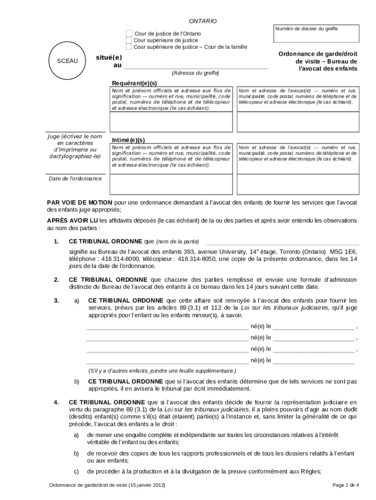 OCL Custody and Access Order - Ontario Court s - ontariocourts on Doc ...