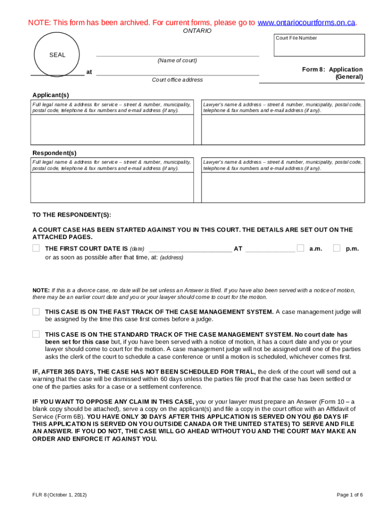 FLR 8 - Ontario Court s - ontariocourts on Doc Template | pdfFiller