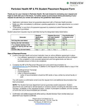 Fillable Online Parkview Health NP & PA Student Placement Request Form ...