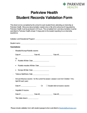 Fillable Online Parkview Health Student Records Validation Form Fax Email Print - pdfFiller