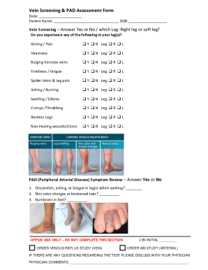 Fillable Online Vein Screening & PAD Assessment Form Fax Email Print ...