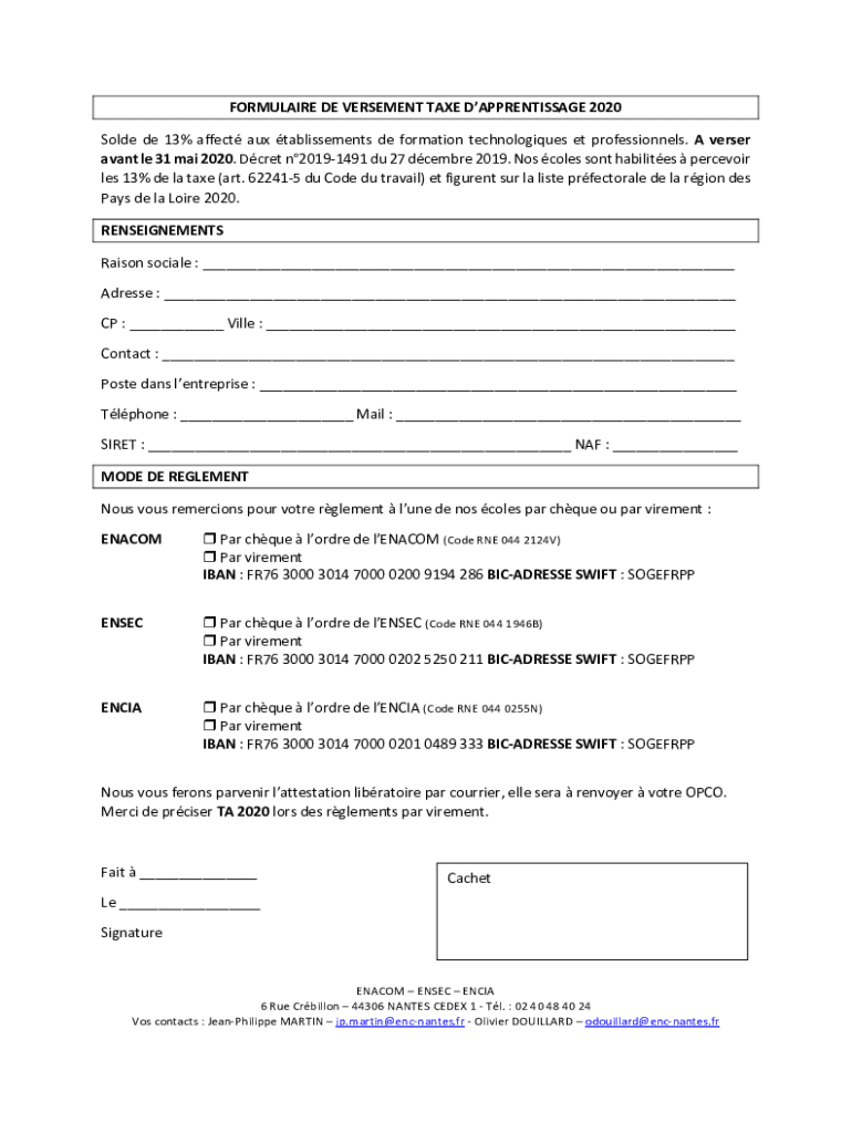 Remplissable En Ligne FORMULAIRE DE VERSEMENT DU SOLDE DE LA TAXE DAPPRENTISSAGE Fax Email ...