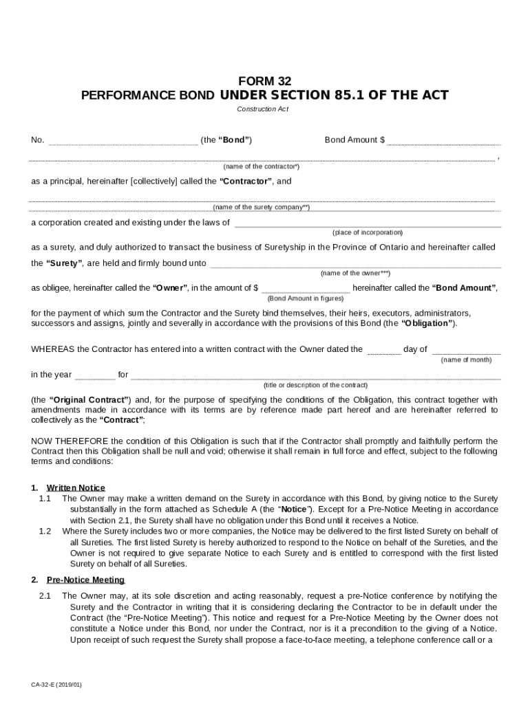Perance Bonds: The New 32 Under Section 85.1 of the ... - ontariocourts ...