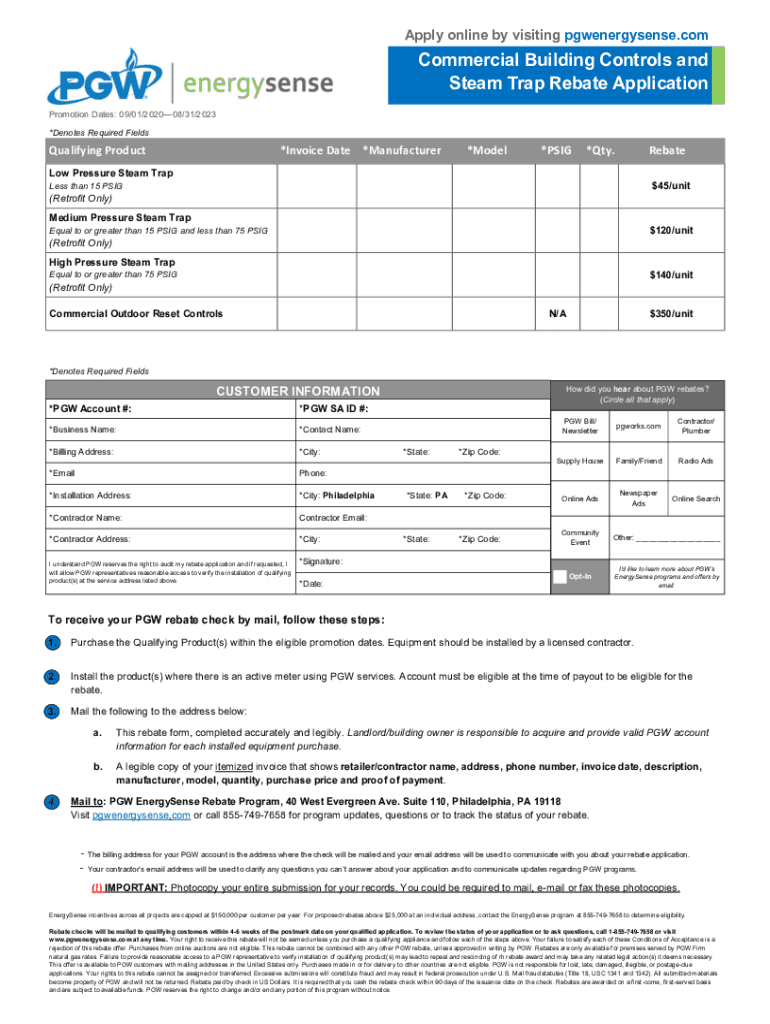 Fillable Online Rebates for Primary Residence Application PGW ...