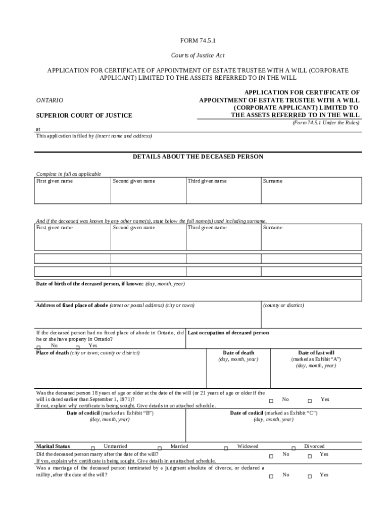 RCP-E 74.5.1. 74.5.1, Application for Certificate of Appointment of ...
