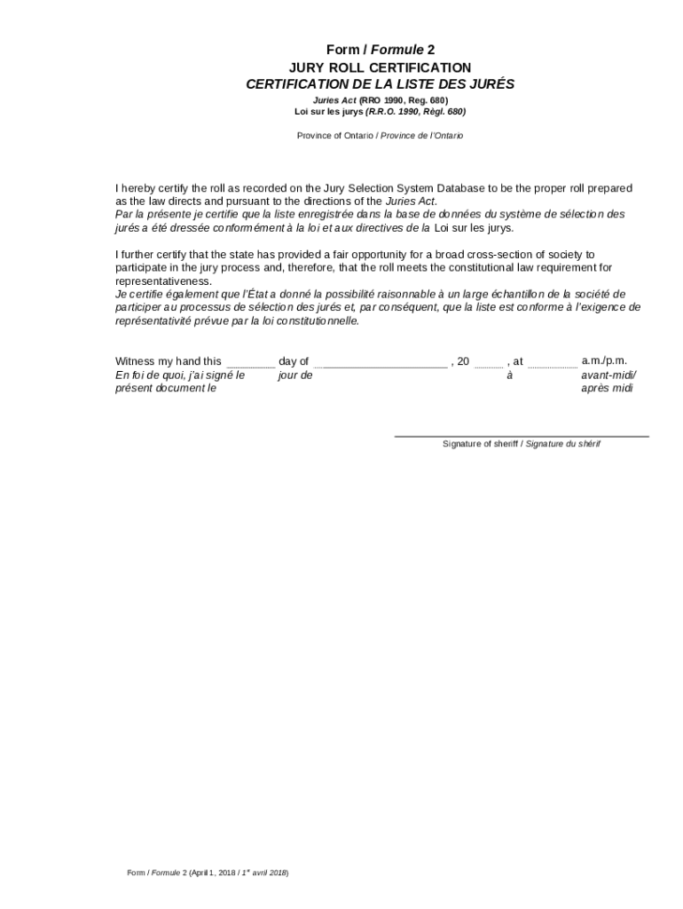 2. Jury Roll Certification - ontariocourts on Doc Template | pdfFiller