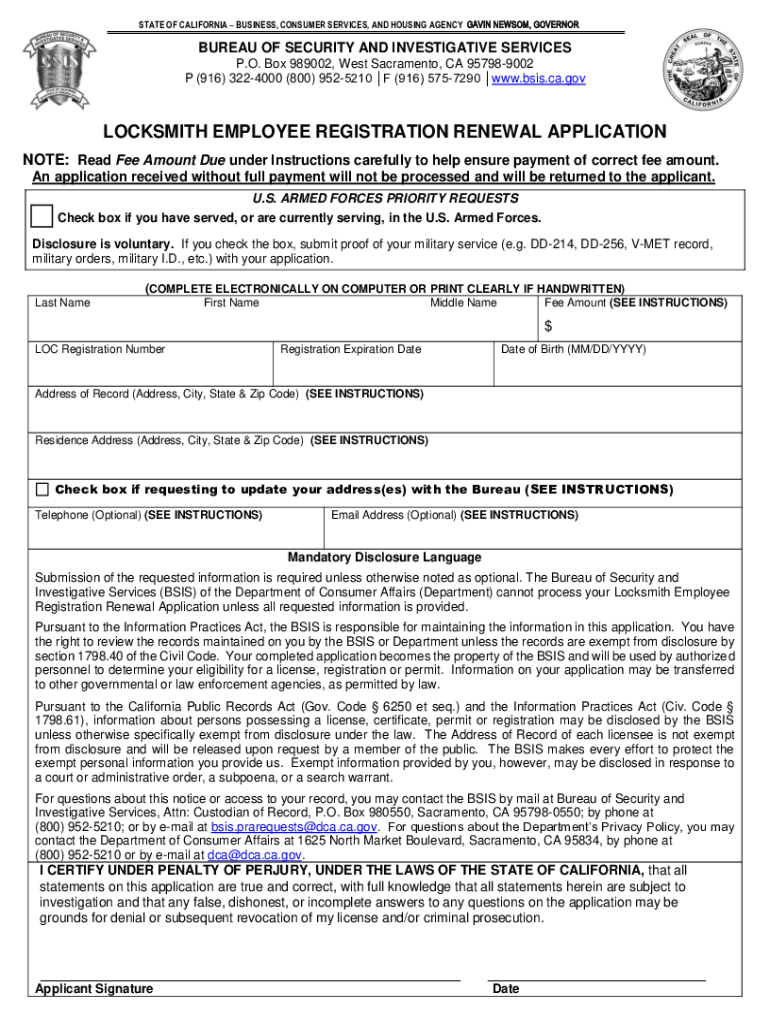 Fillable Online bsis ca 2019 Form CA Security Guard Registration ...