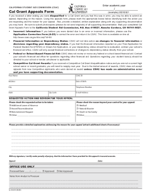 Fillable Online Cal Grant Appeals G-18 Form - California Student Aid ...