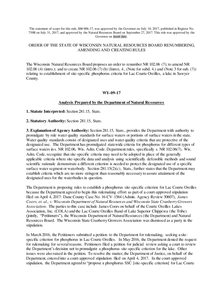 Fillable Online docs legis wisconsin DRAFT2 Board Order WY-09-17. Board order template form with ...