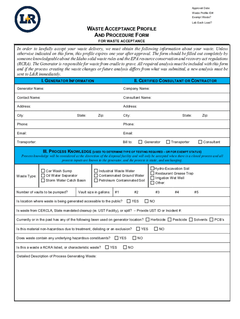 Fillable Online Special Waste Profile Form - Republic Services Fax ...