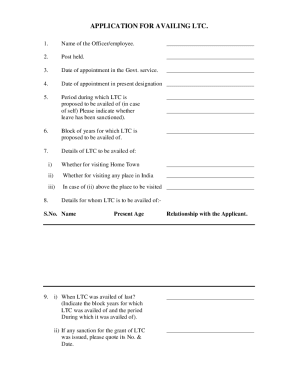 Fillable Online pec ac Application Form for grant of LTC advanceLTC ...