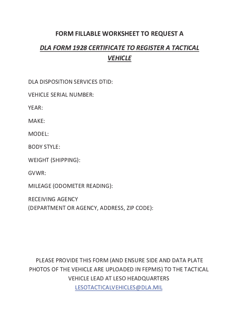 Fillable Online FORM FILLABLE WORKSHEET TO REQUEST A - dla.mil Fax ...