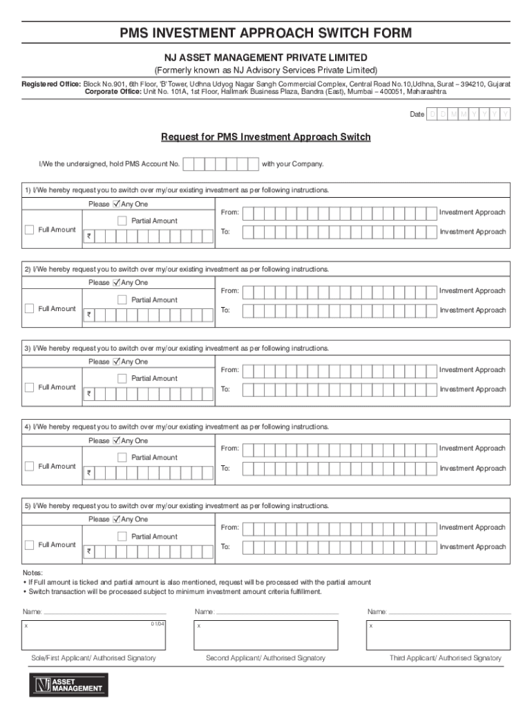 Fillable Online PMS STRATEGY SWITCH FORM copy Fax Email Print - pdfFiller