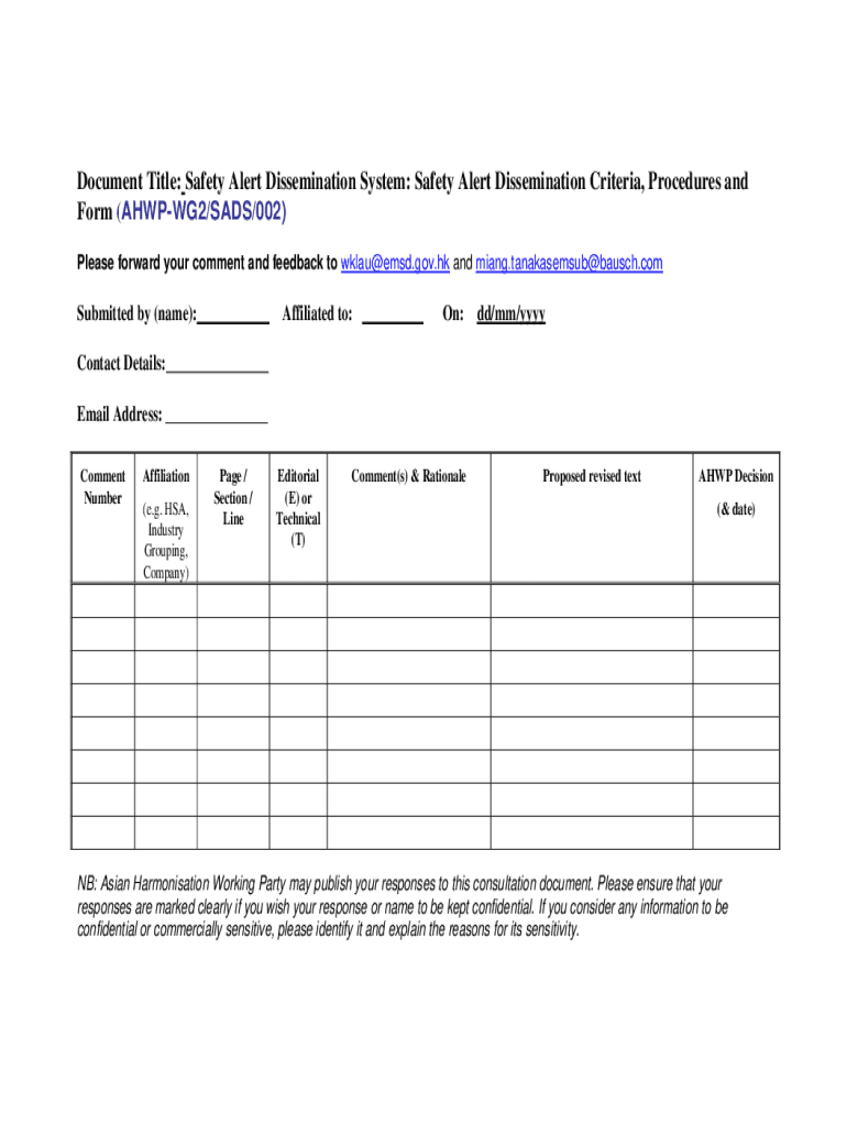 Fillable Online Document Title: Safety Alert Dissemination System ...