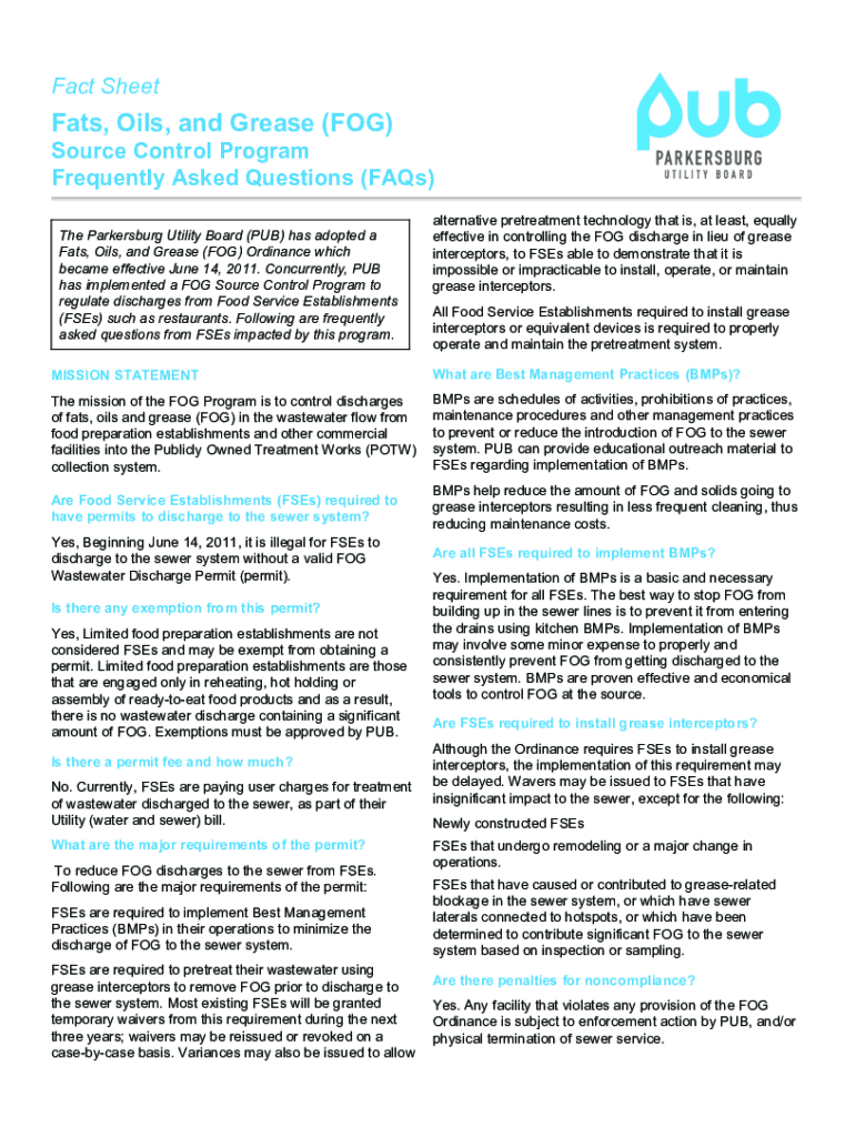 Fillable Online FOG Discharge Permit Application Form for Customer Use ...