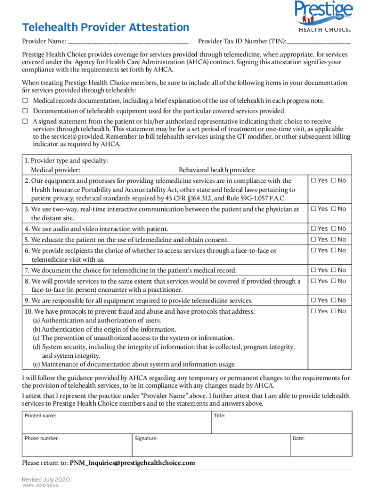 Fillable Online Prestige Health Choice - Provider Alert - Telehealth ...