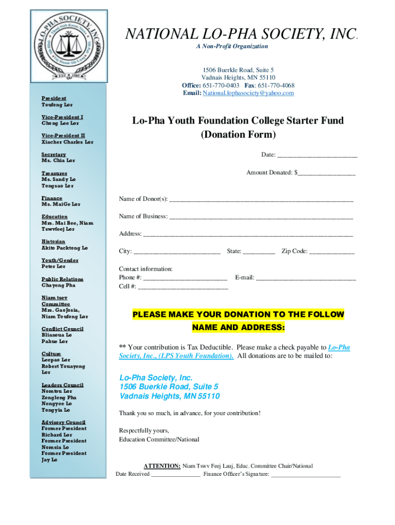 Fillable Online 2017National lo-pha Donation Form - Lo-Pha Society Fax Email Print - pdfFiller