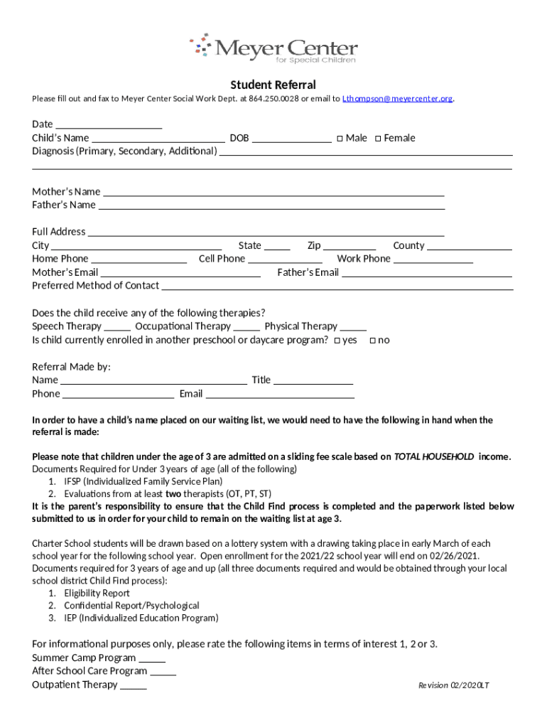 Fillable Online School Counseling Student Referral Form Worksheets ...