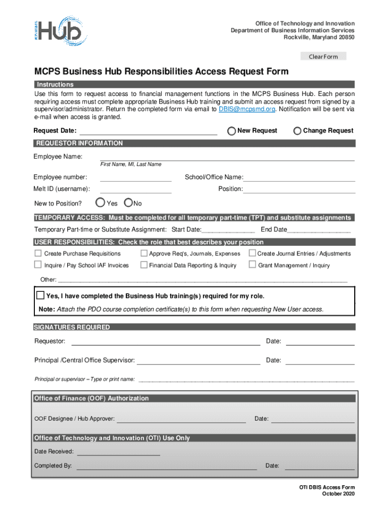 Fillable Online Business Hub Access Request Form Fax Email Print ...