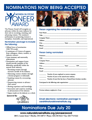 Fillable Online Examples of Winning NominationsAdmin Awards - The first ...