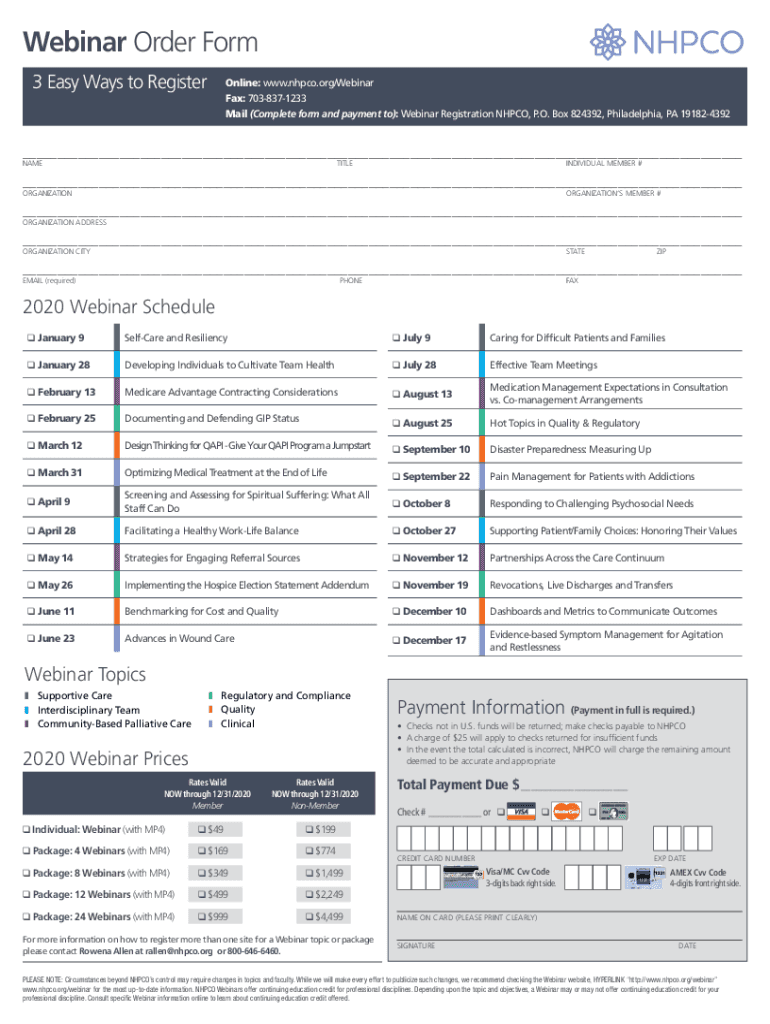 Fillable Online Fillable Online Webinar Early Bird Order Form Fax Email ...