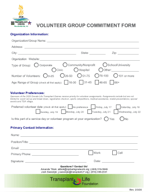 Fillable Online VOLUNTEER GROUP COMMITMENT FORM Fax Email Print - pdfFiller