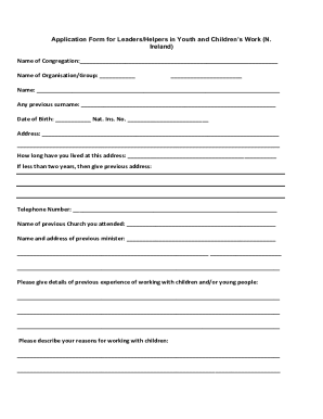 Fillable Online Application Form for Leaders/Helpers in Youth and ...
