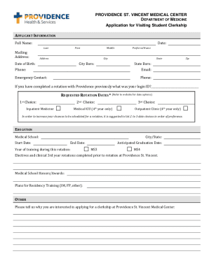 Fillable Online oregon providence Application for Visiting Student ...