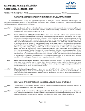 Fillable Online Release of Liability, Acceptance, & Pledge Form Fax ...