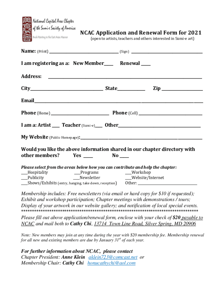 Fillable Online NCAC Application and Renewal Form for 2021 Fax Email ...