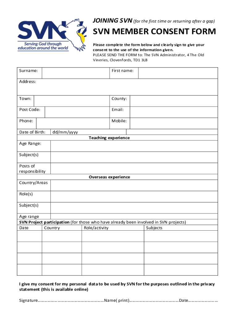 Fillable Online SVN member online CONSENT FORM Fax Email Print - pdfFiller