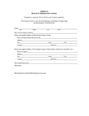 Fillable Online FORM 3A Record of Administrative Actions Fax Email ...