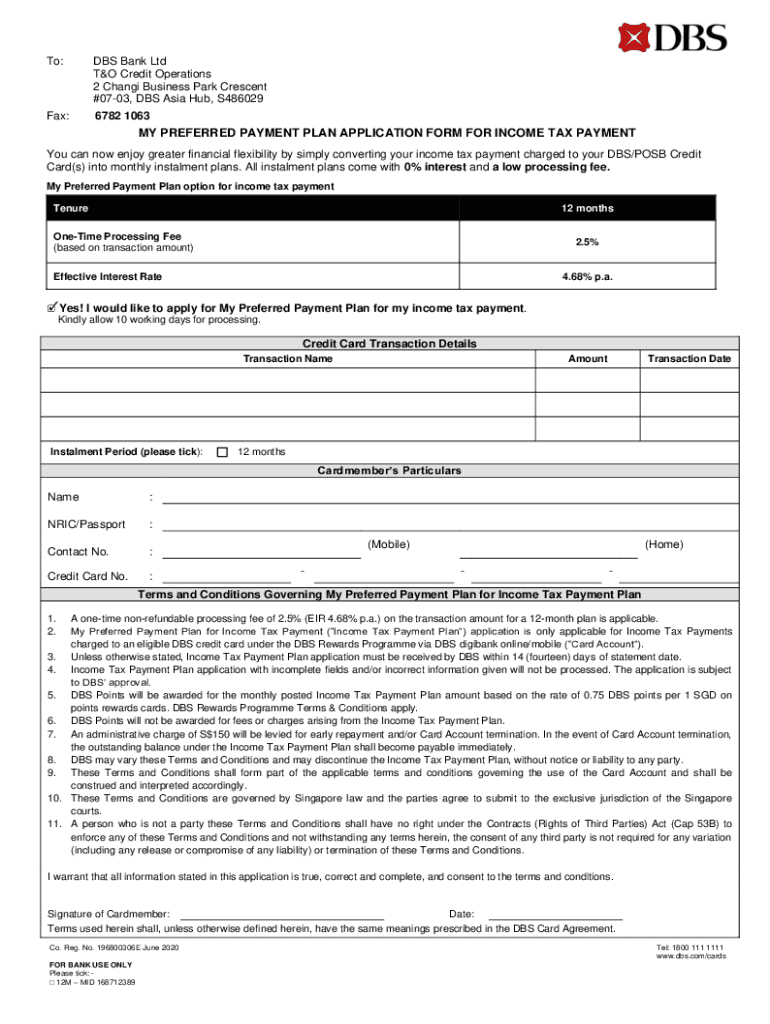 Fillable Online MY PREFERRED PAYMENT PLAN APPLICATION FORM FOR INCOME ...