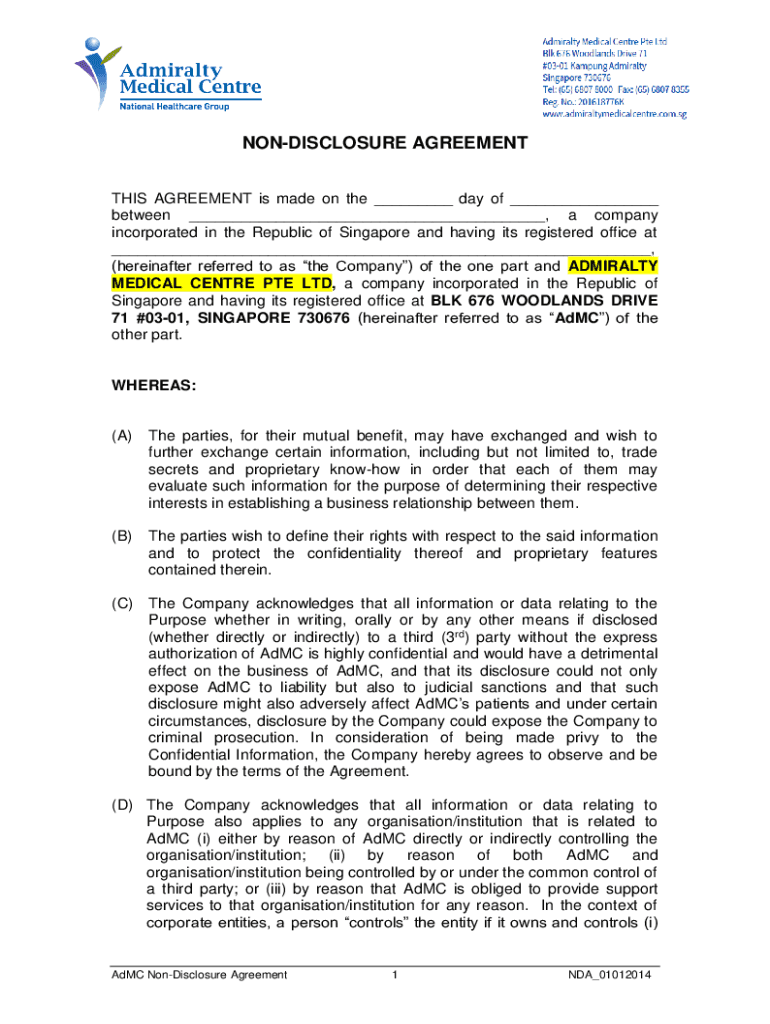 Fillable Online Non Disclosure Agreement Form (AdMC) Fax Email Print ...