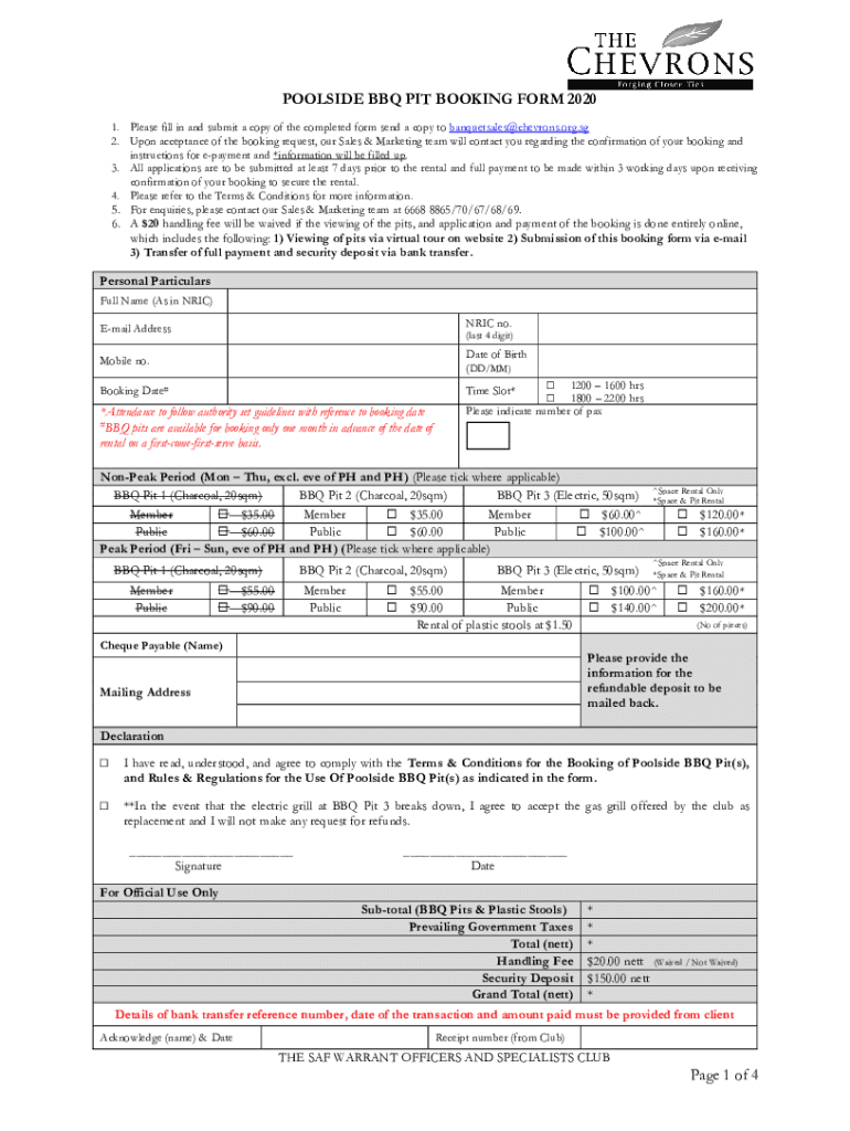Fillable Online Fillable Online POOLSIDE BBQ PIT BOOKING FORM Fax Email ...