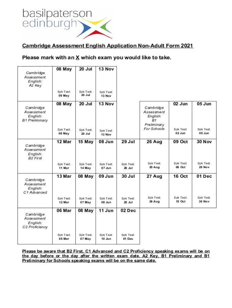 Fillable Online Cambridge Assessment English Application Non-Adult Form ...