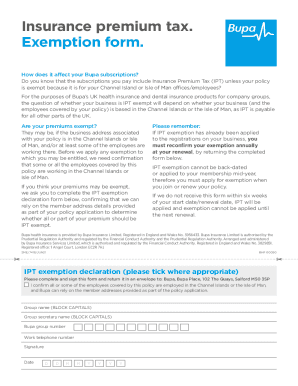 Fillable Online Bupa Ipt Exemption Form - Fill and Sign Printable ...