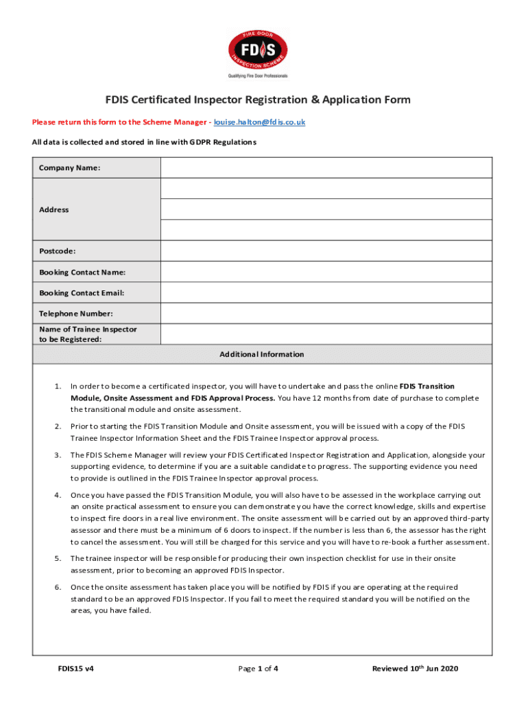 Fillable Online FDIS Certificated Inspector Registration & Application ...