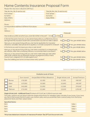 Fillable Online Home Contents Insurance Proposal Form Fax Email Print ...