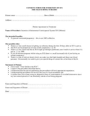 Fillable Online Consent Form for Insertion of IUS Fax Email Print ...