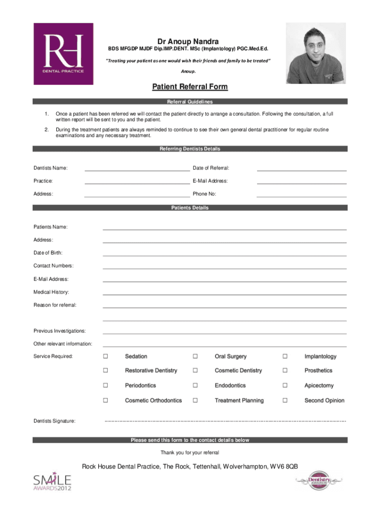 Fillable Online Employee referral form. Anoup Nandra BDS MFGDP MJDF Dip ...