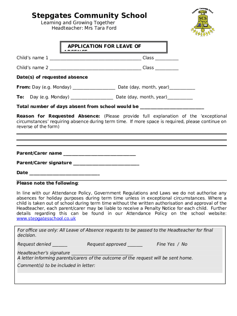 Stepgates Community School Doc Template | pdfFiller