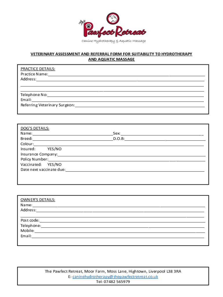 Fillable Online VETERINARY ASSESSMENT AND REFERRAL FORM FOR SUITABILITY ...