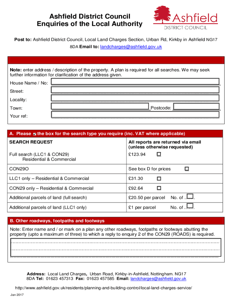 Fillable Online Ashfield District Council Enquiries of the Local ...