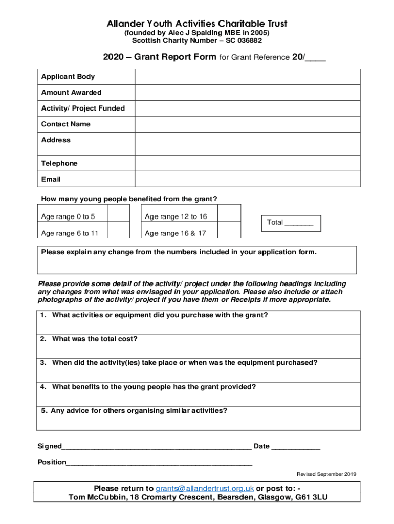 Fillable Online allandertrust org Fillable Online Allander Youth ...