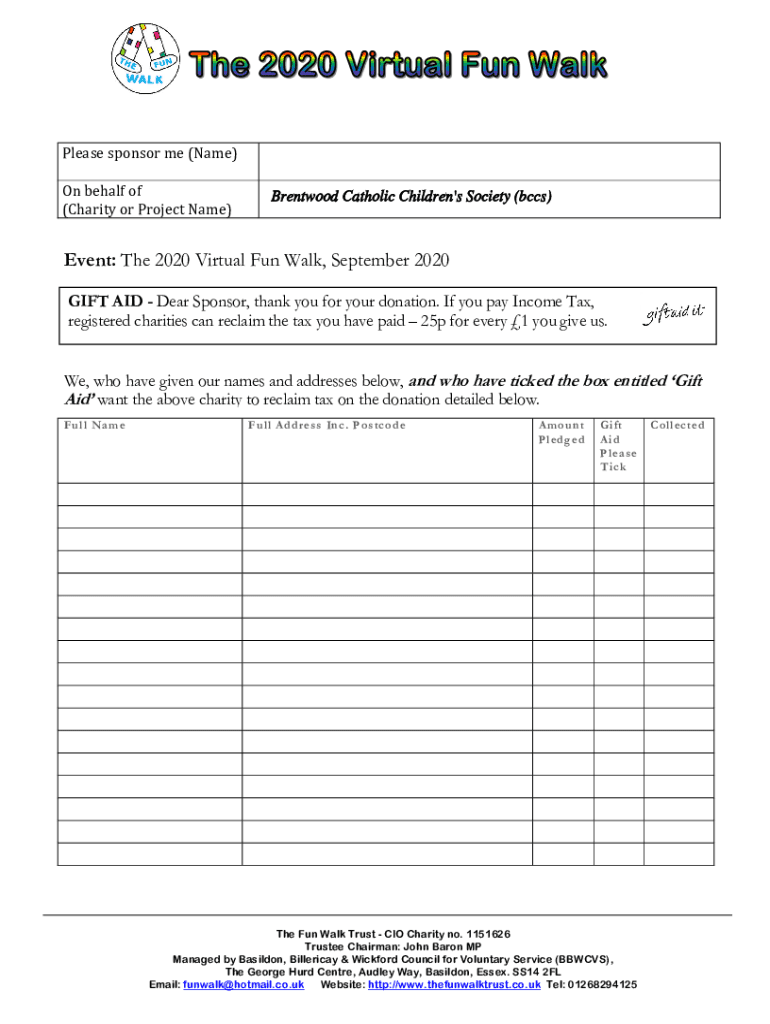Fillable Online Fun Walk Sponsorship Form 2020 Fax Email Print - pdfFiller