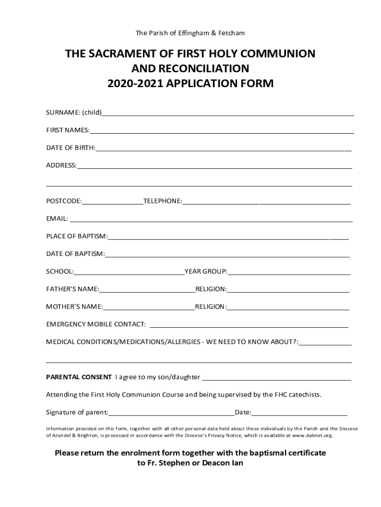 Fillable Online THE SACRAMENT OF FIRST HOLY COMMUNION AND RECONCILIATION ... Fax Email Print ...