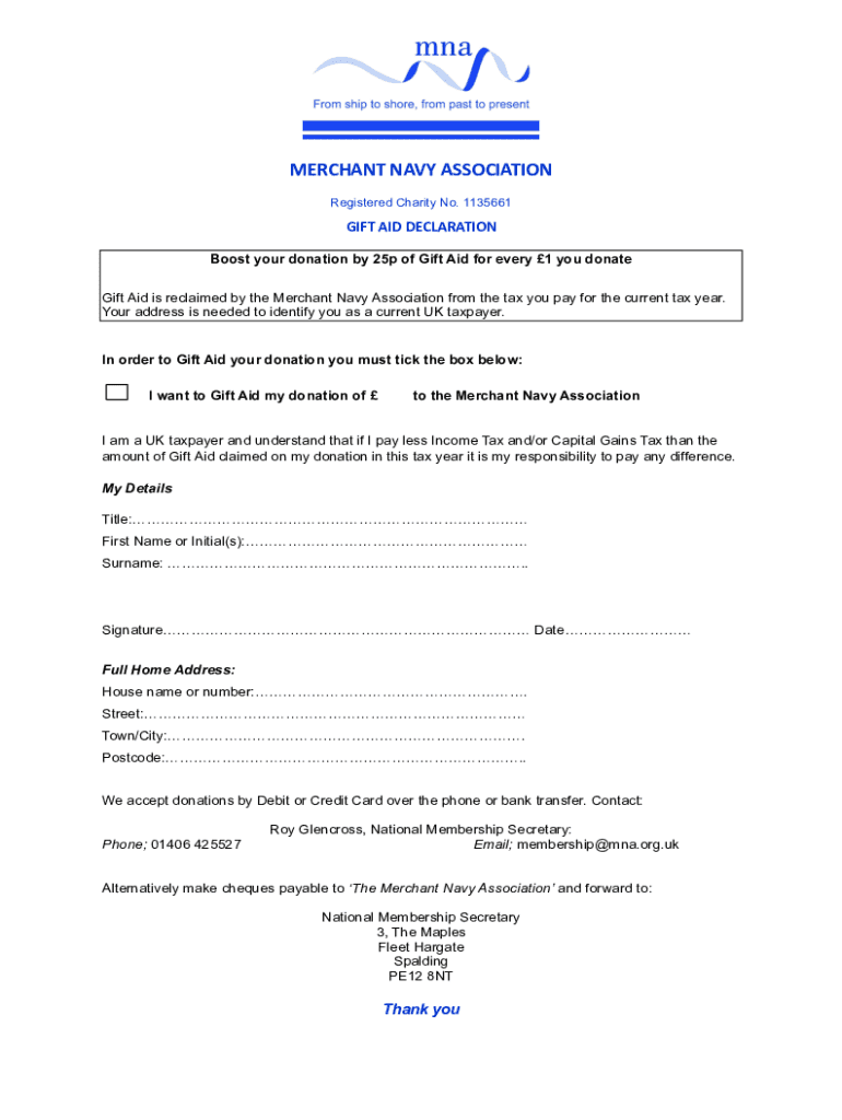Fillable Online mna org MNA Gift Aid Form v2 Fax Email Print - pdfFiller