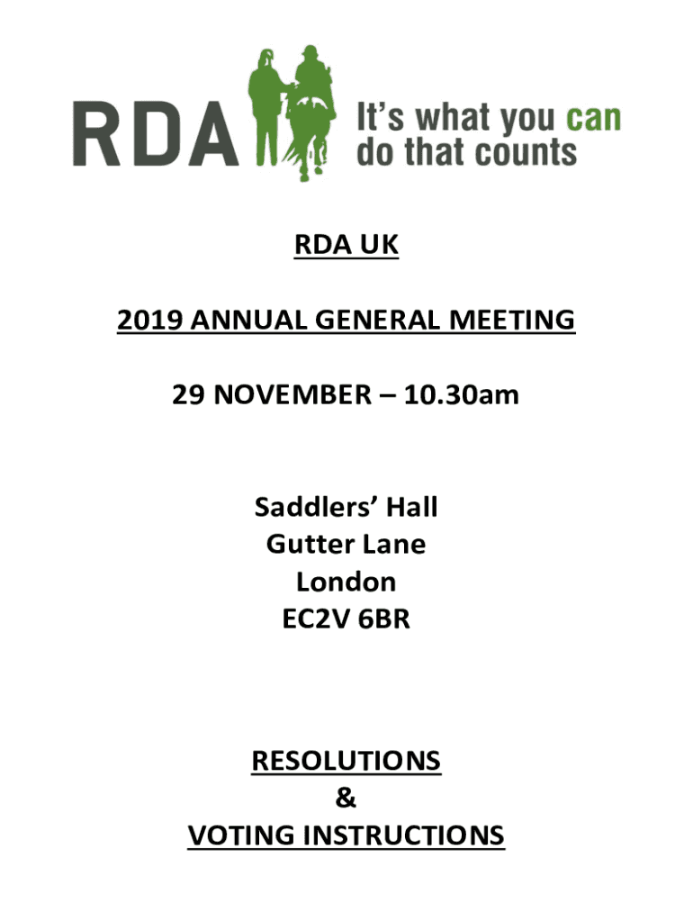 Fillable Online RDA AGM - A UK charity dedicated to improving the lives ...